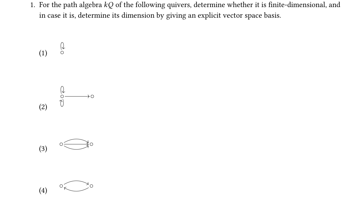 Solved For the path algebra kQ ﻿of the following quivers, | Chegg.com