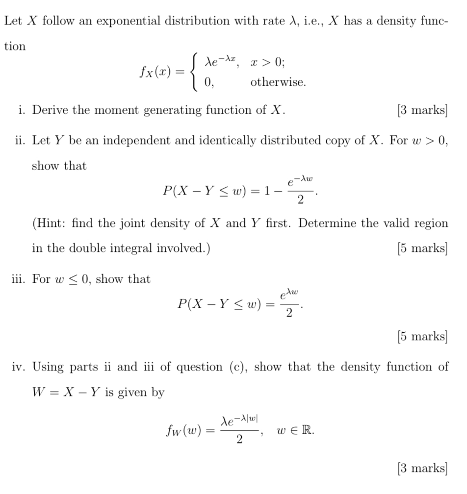 Let x ﻿follow an exponential distribution with rate | Chegg.com