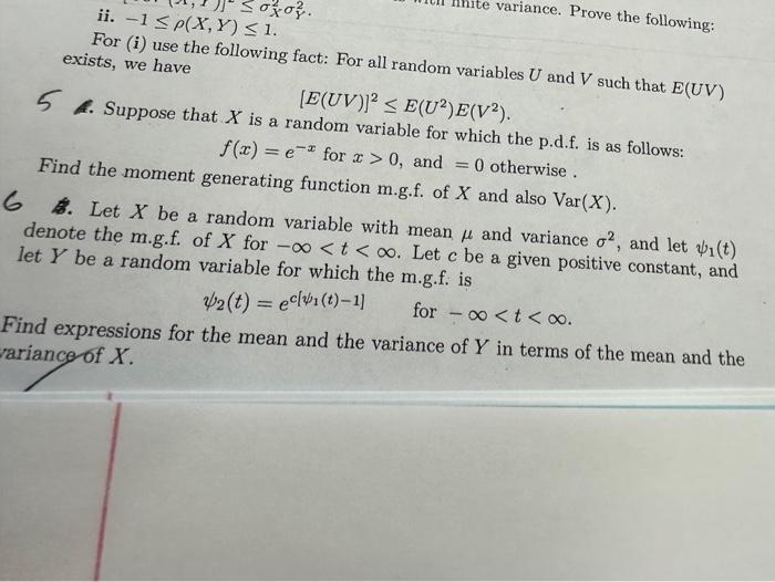Solved ii. −1≤ρ(X,Y)≤1. For (i) use the following fact: For | Chegg.com