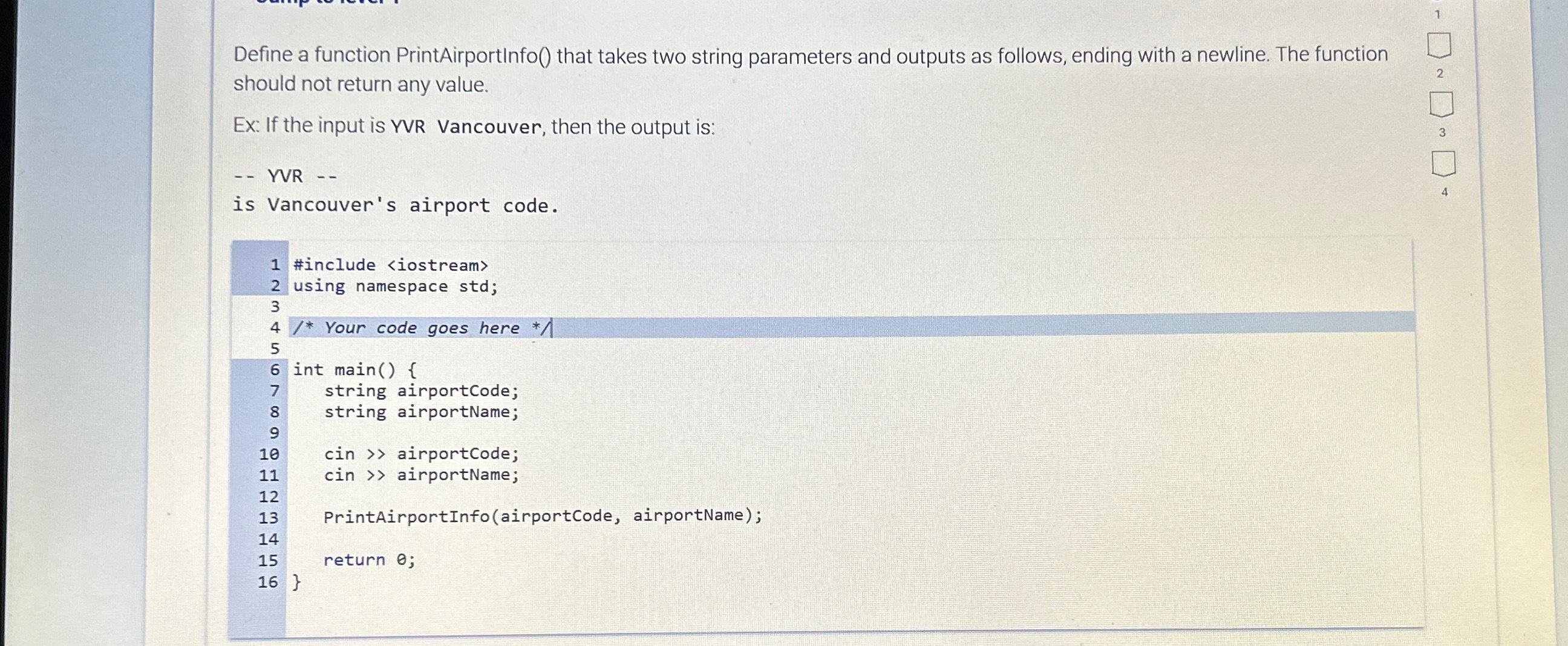 Solved Define A Function Printairportinfo ﻿that Takes Two 4588