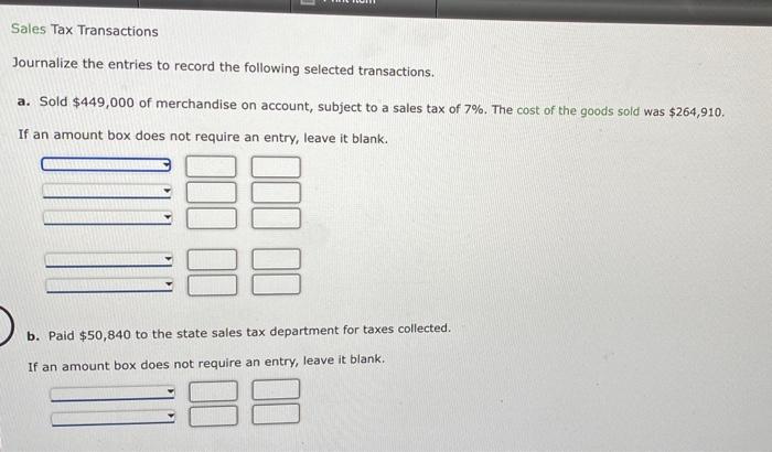 Solved Sales Tax Transactions Journalize the entries to | Chegg.com