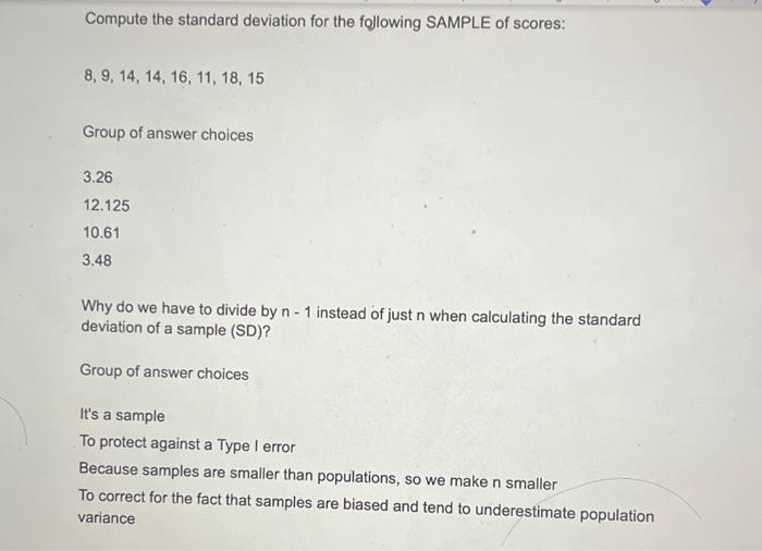 Solved Compute the standard deviation for the following | Chegg.com