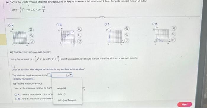 Solved R(x)=−21x2+10x,C(x)=2x+255 (a) Graph both functions. | Chegg.com