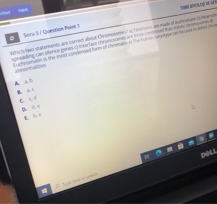 Solved vious Next (2 Soru 5 / Question Point 1 TIBBİ | Chegg.com