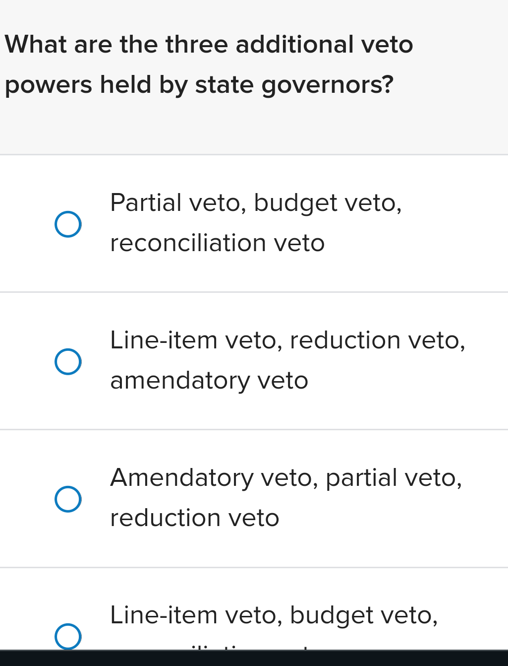 Solved What are the three additional veto powers held by | Chegg.com