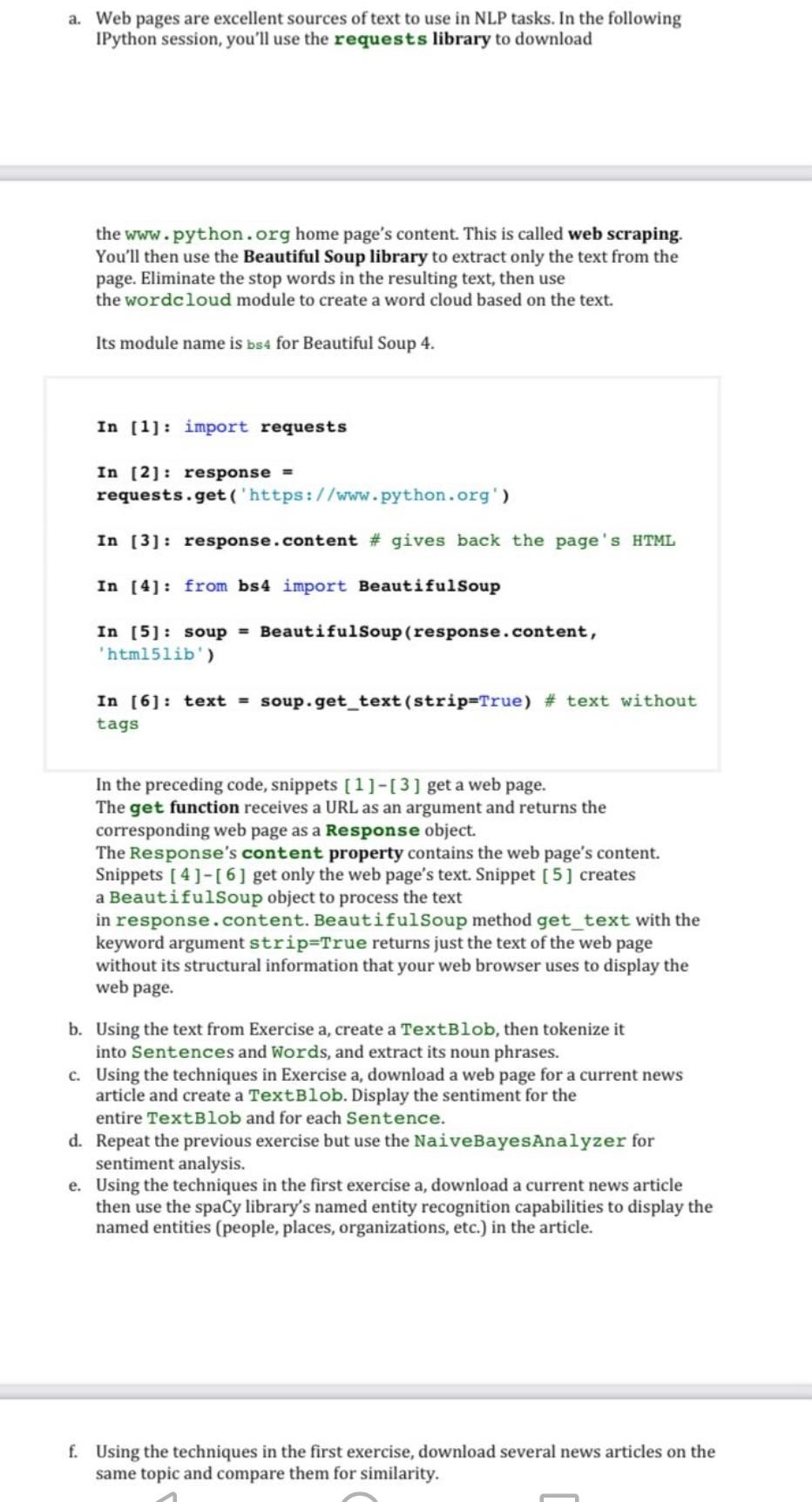 Solved a. Web pages are excellent sources of text to use in | Chegg.com