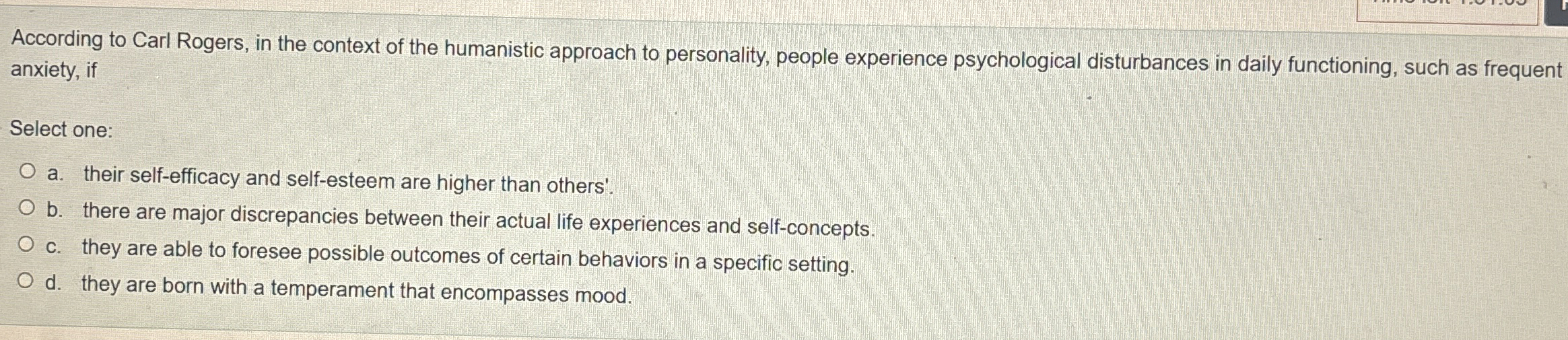 Solved According to Carl Rogers, in the context of the | Chegg.com