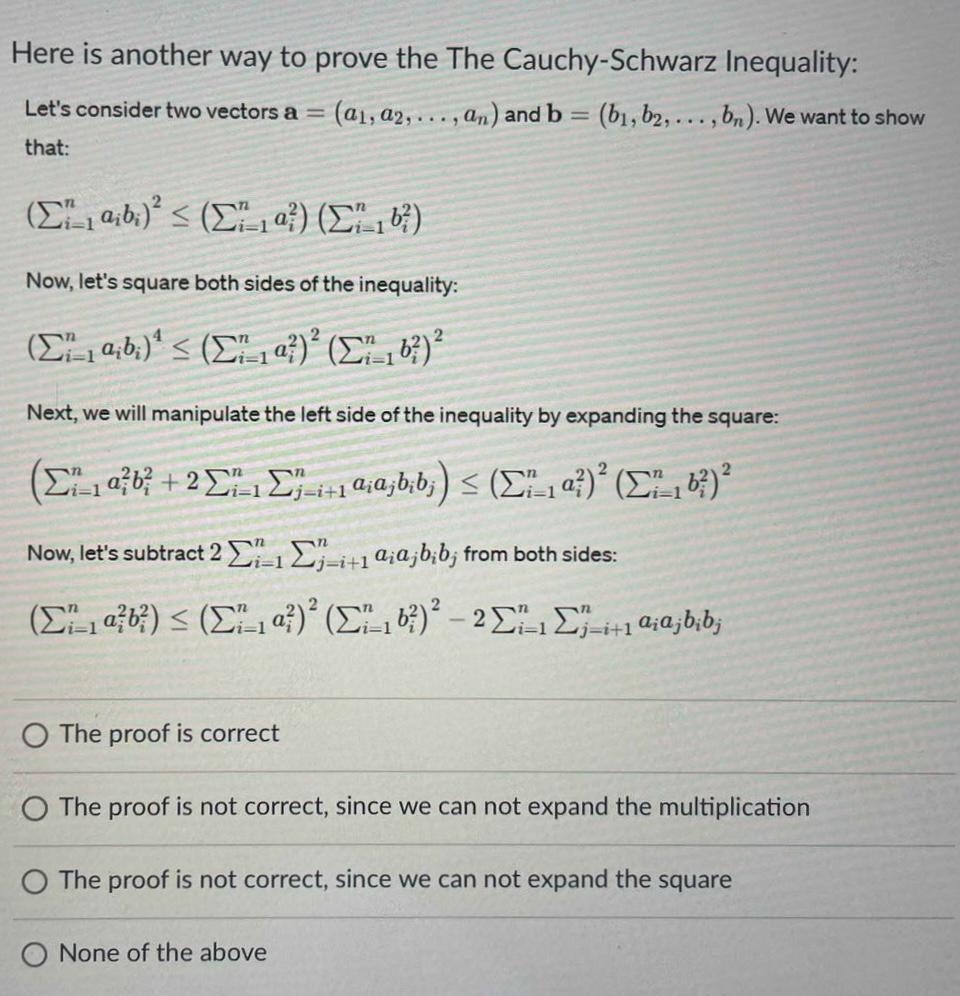 Solved Here is another way to prove the The Cauchy-Schwarz | Chegg.com