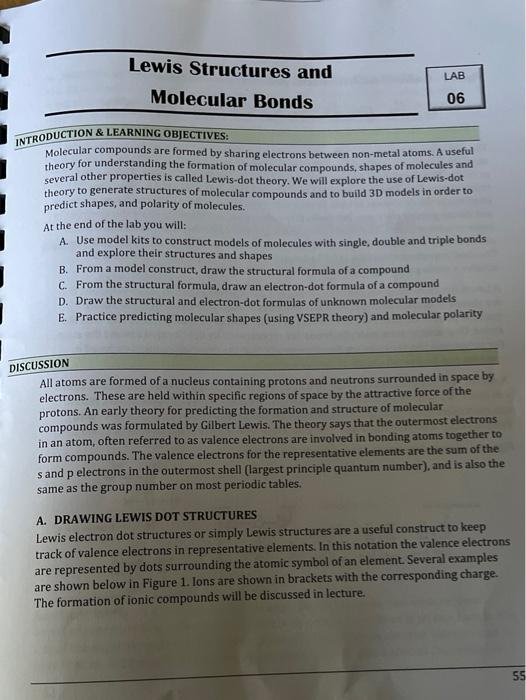 LAB Lewis Structures and Molecular Bonds 06 | Chegg.com