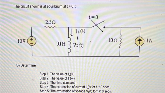 Solved The circuit shown is at equilibrium at t=0− : B) | Chegg.com