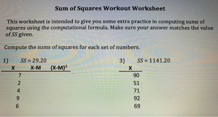 Solved Sum of Squares Workout Worksheet This worksheet is | Chegg.com