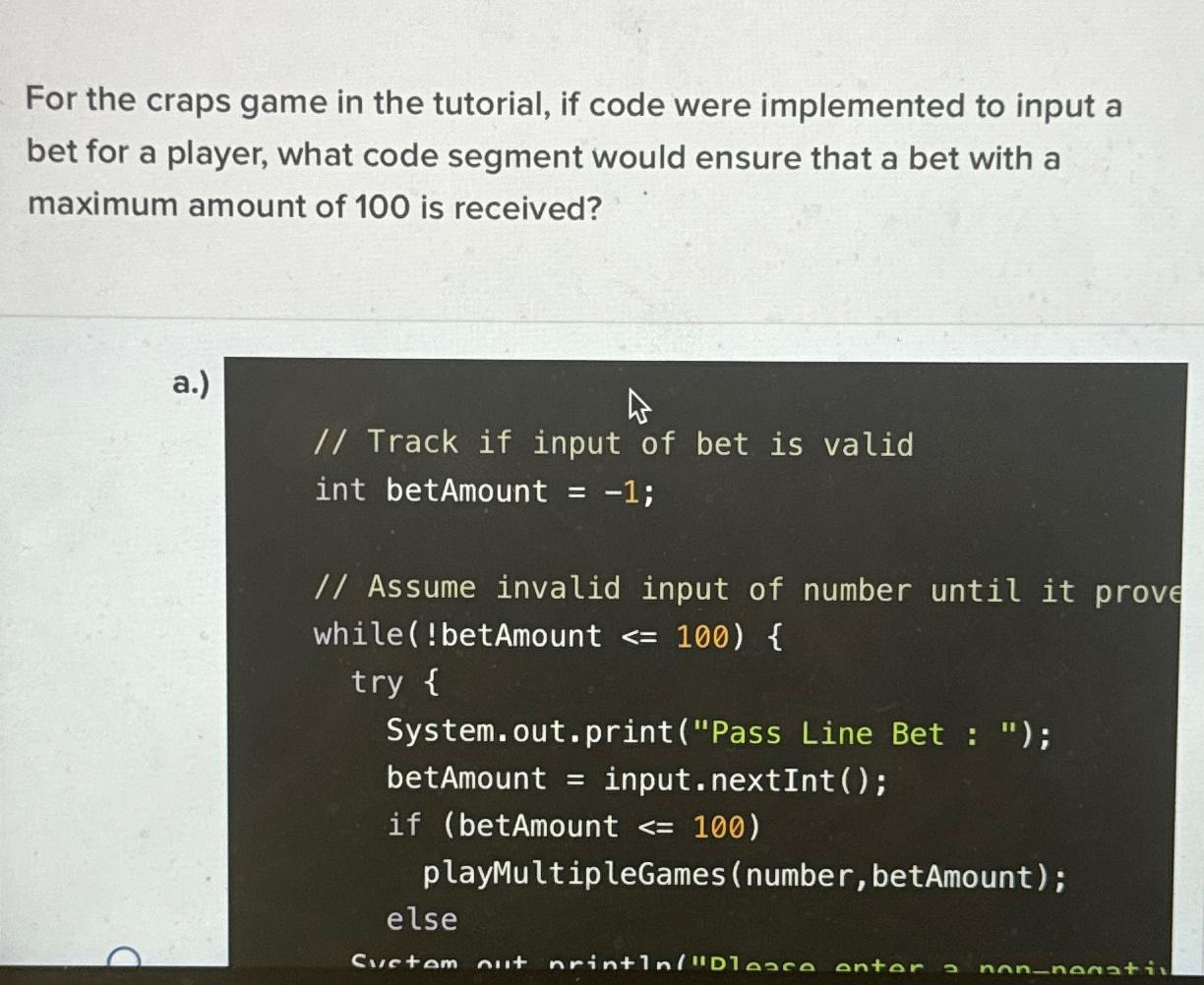 Solved For the craps game in the tutorial, if code were | Chegg.com
