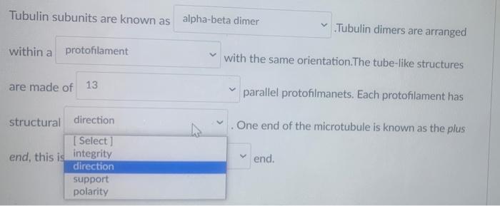 Solved Tubulin subunits are known as alpha-beta dimer V | Chegg.com