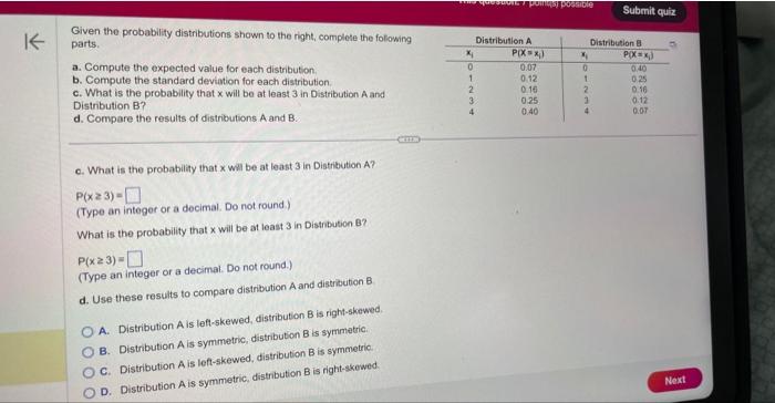 Solved Given the probability distributions shown to the | Chegg.com