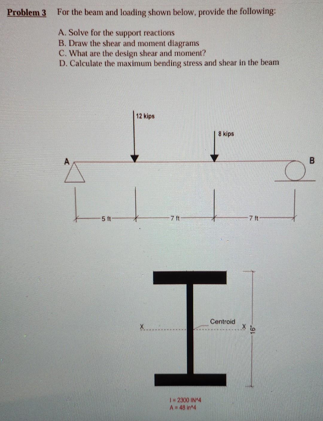 Solved Problem 3 ﻿For the beam and loading shown below, | Chegg.com