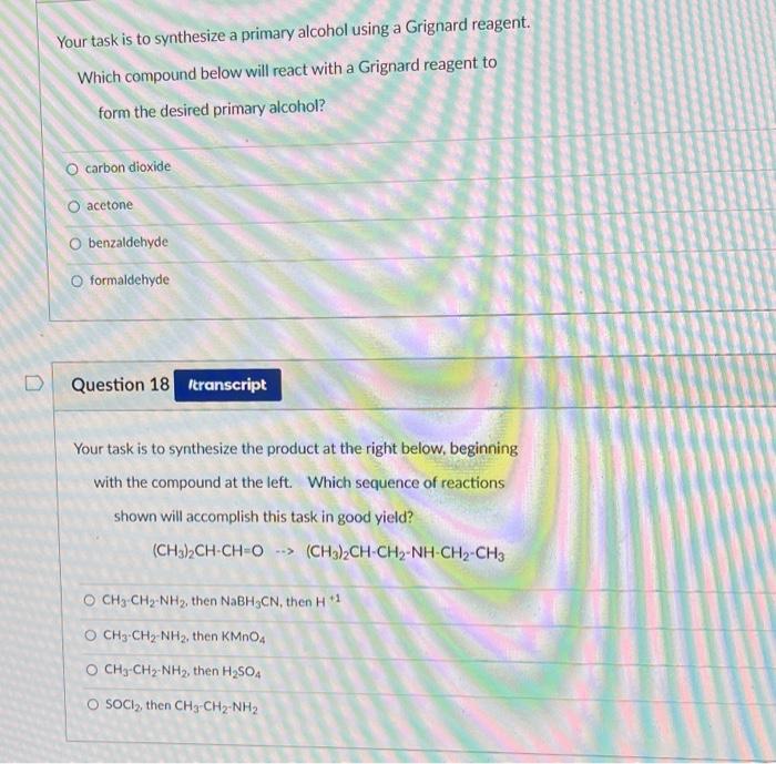 Solved Your task is to synthesize a primary alcohol using a | Chegg.com