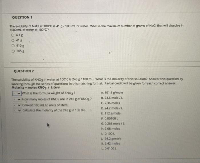 Solved QUESTION 1 The solubility of NaCl at 100°C is 41 | Chegg.com
