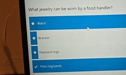 Solved What jewelry can be worn by a food handler?Plain ring | Chegg.com