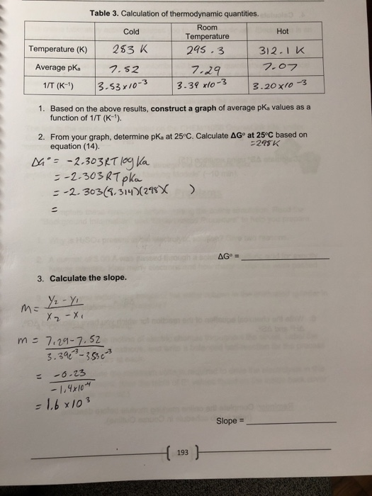 Table 3. Calculation of thermodynamic quantities. | Chegg.com