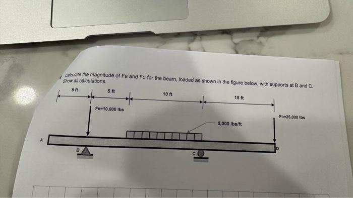 [Solved]: calculate the magnitude of FB and FC for the beam