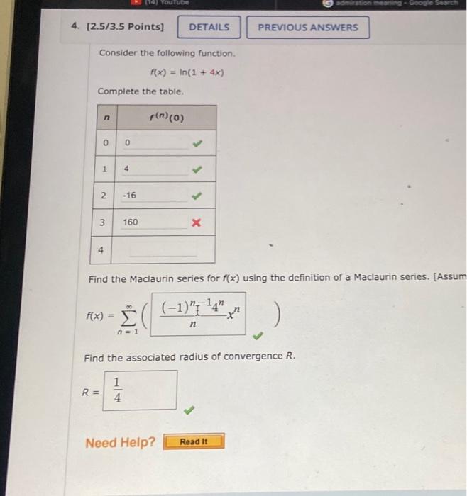 Consider the following function. f(x)=ln(1+4x) | Chegg.com