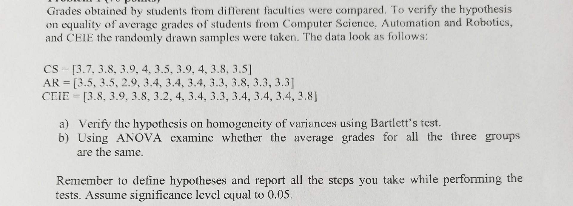 Solved Grades obtained by students from different faculties | Chegg.com