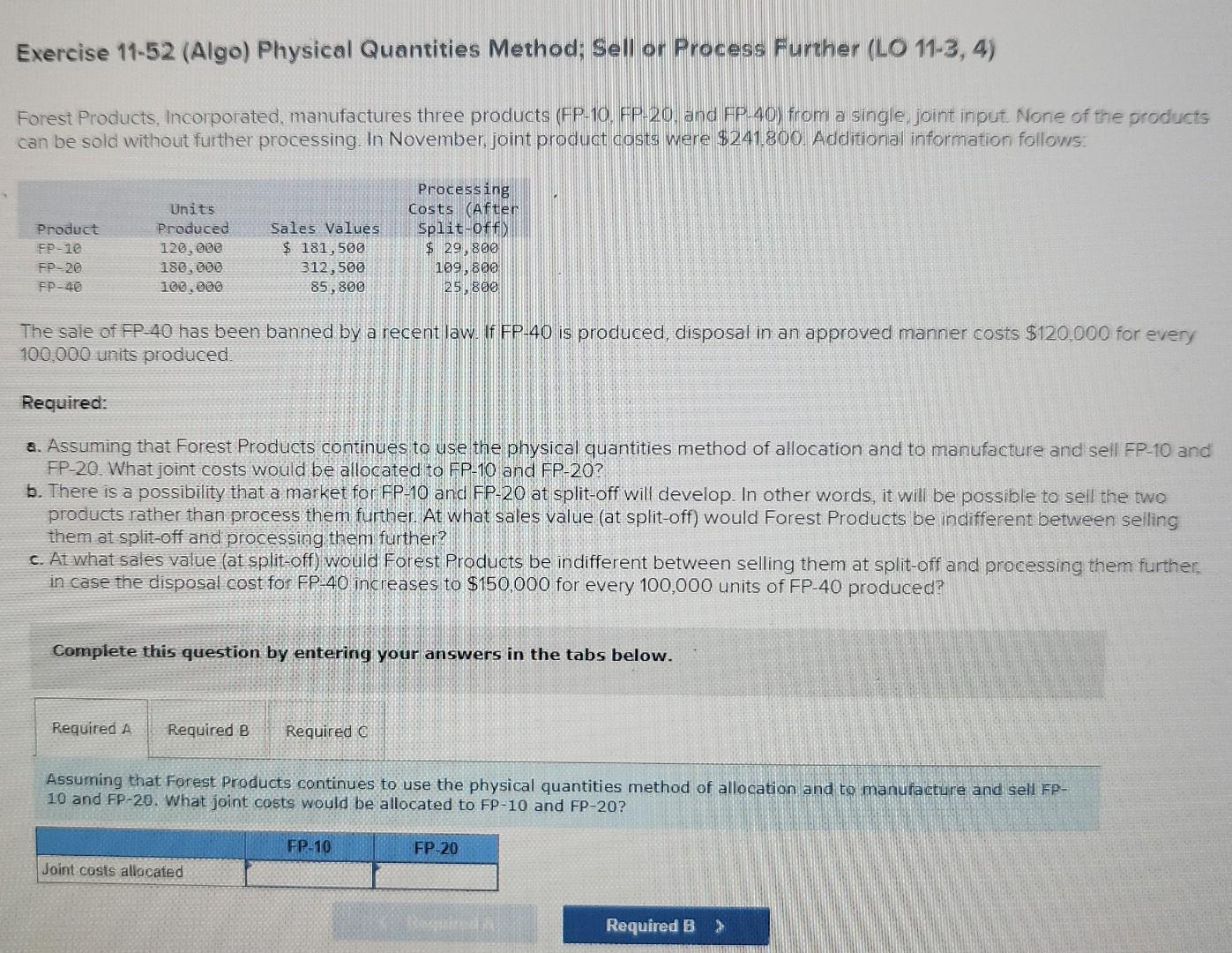 Solved Exercise 11-52 (Algo) Physical Quantities Method; | Chegg.com