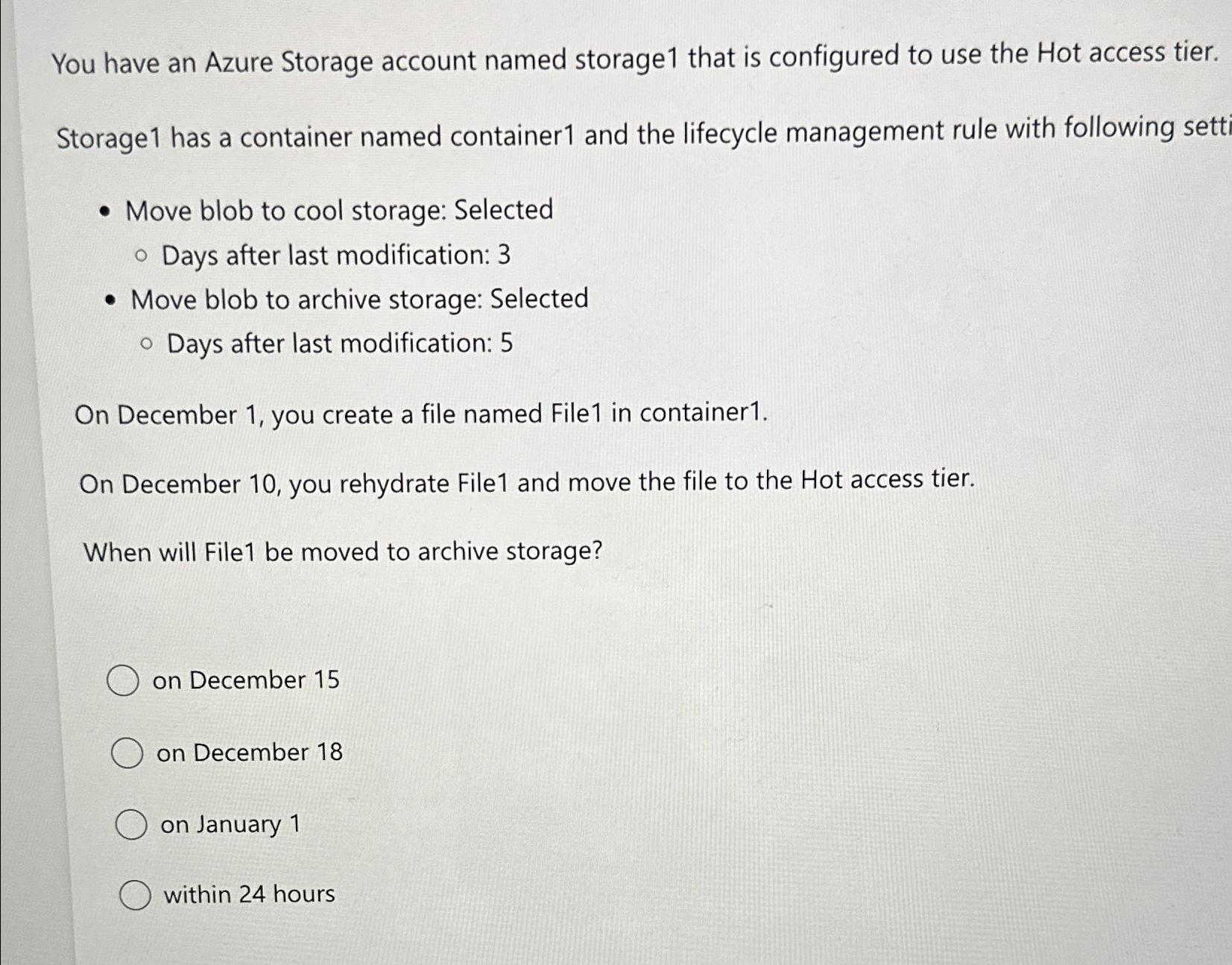 Solved You have an Azure Storage account named storage1 | Chegg.com