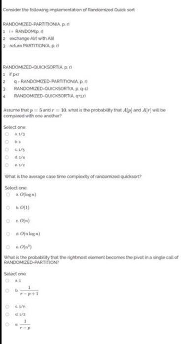 Solved Consider the following implementation of Randomized | Chegg.com