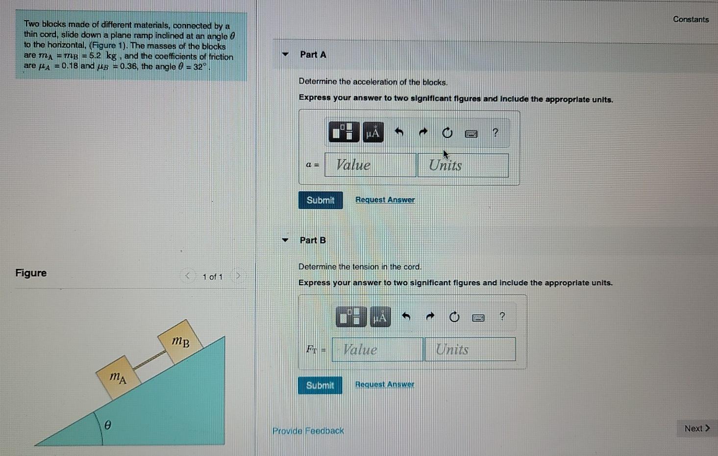 Solved Constants Two blocks made of different materials, | Chegg.com