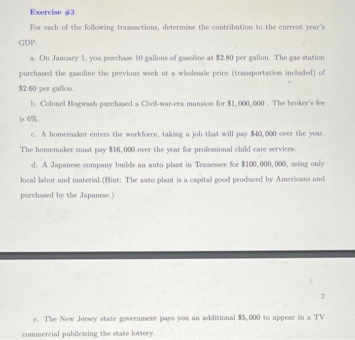 Solved Exercise \#3 For each of the following transactions, | Chegg.com