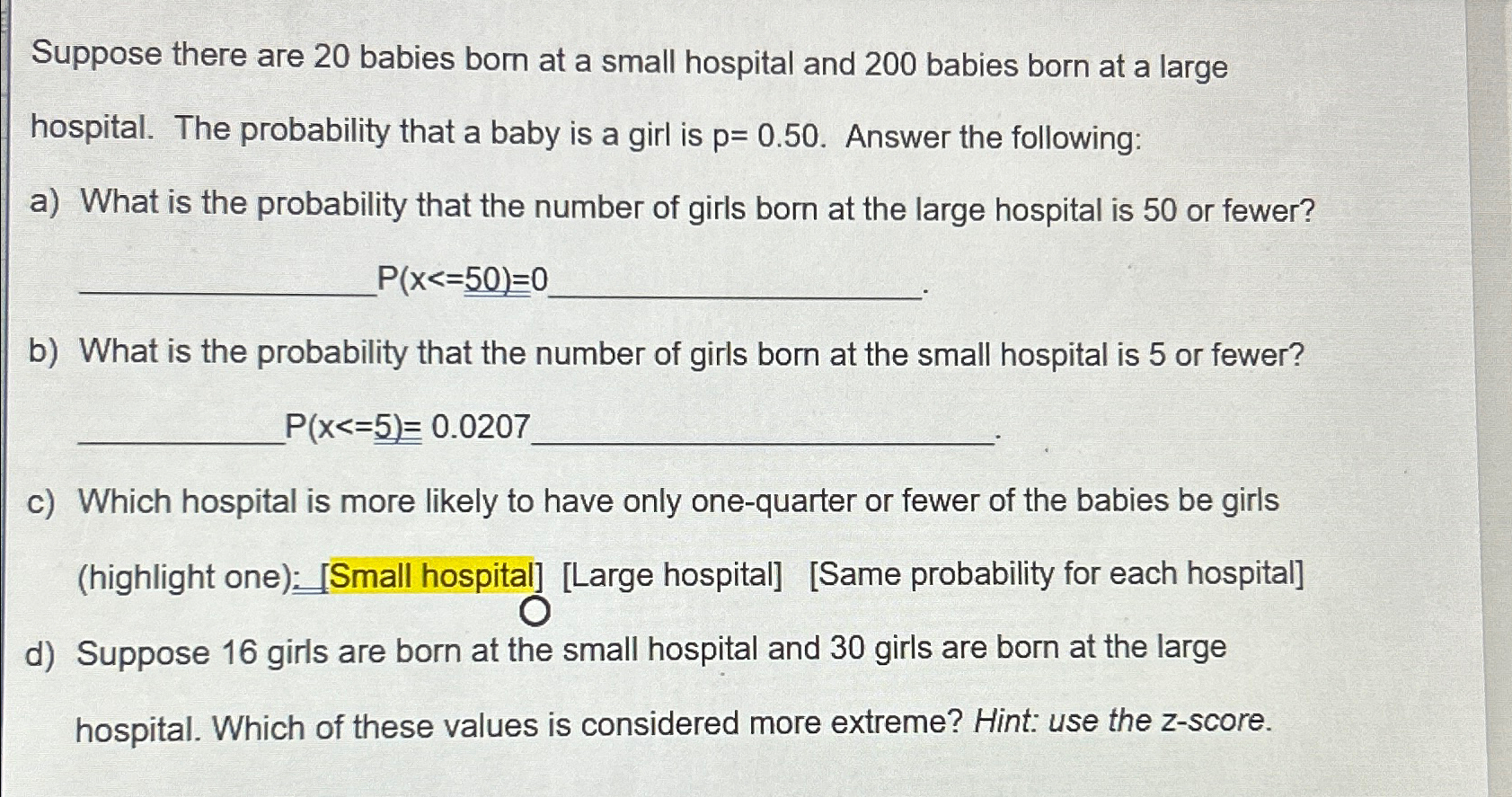 Solved Suppose there are 20 ﻿babies born at a small hospital | Chegg.com