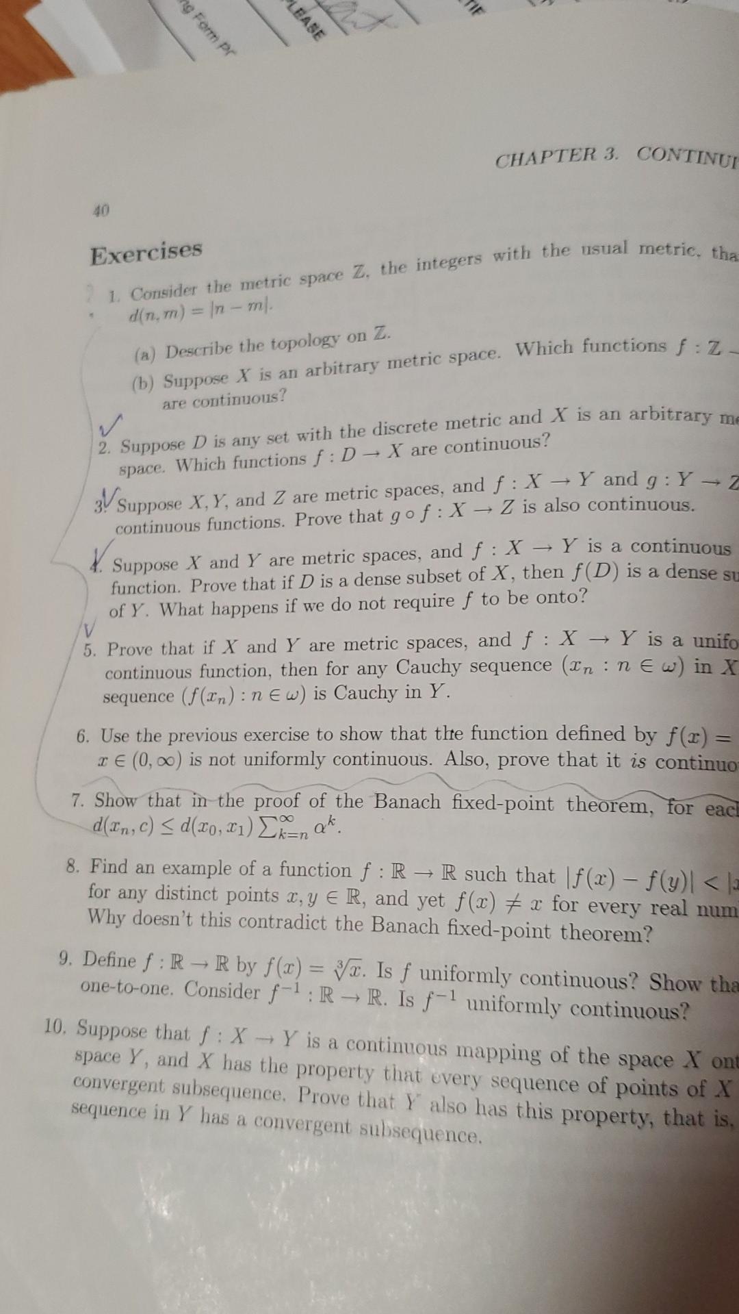 Solved 40 1. Consider the metric space Z, the integers with | Chegg.com