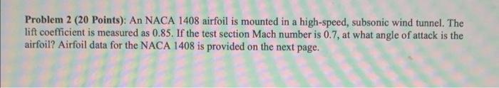 Solved Problem 2 (20 Points): An NACA 1408 airfoil is | Chegg.com