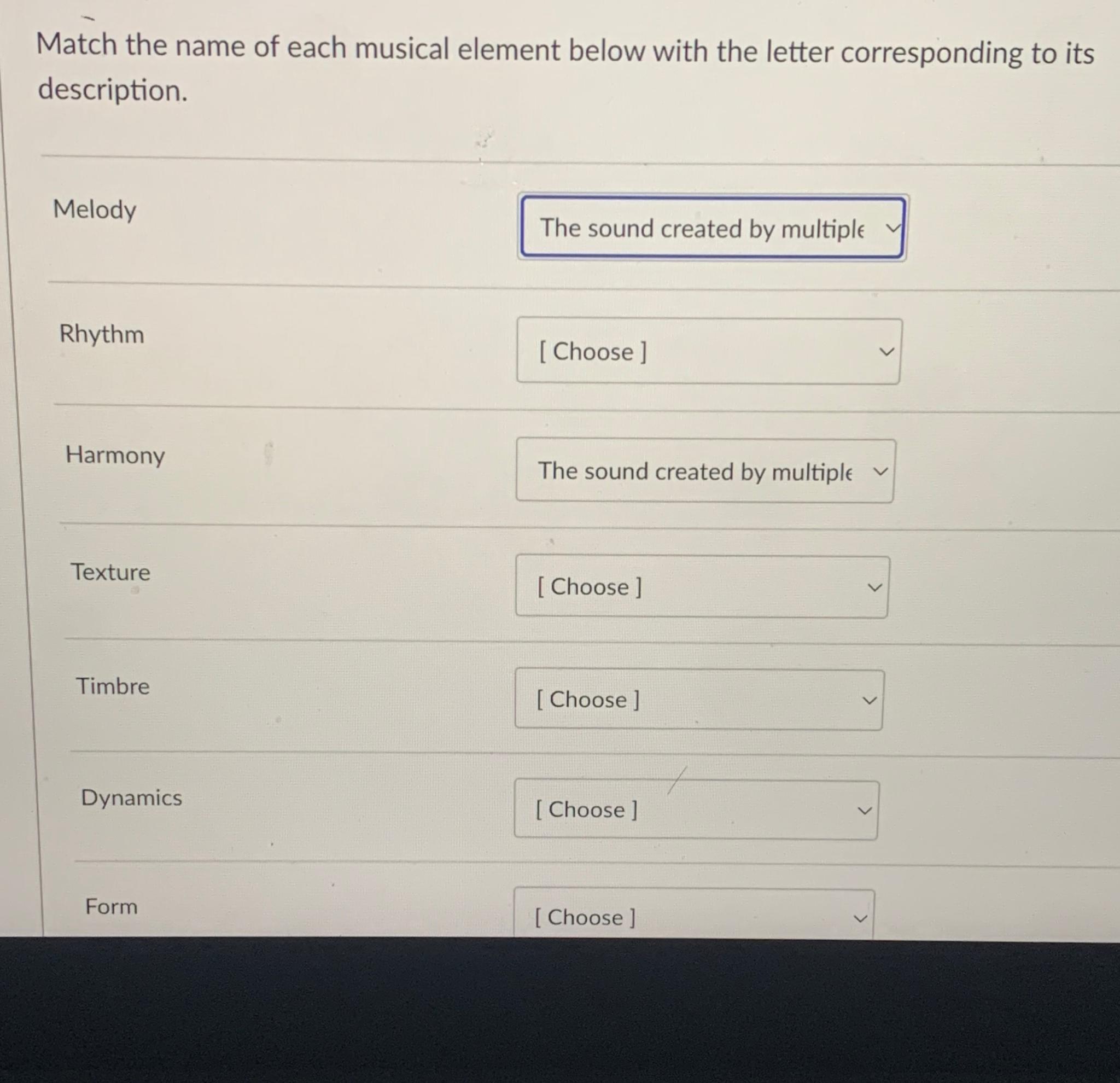 Solved Match the name of each musical element below with the | Chegg.com
