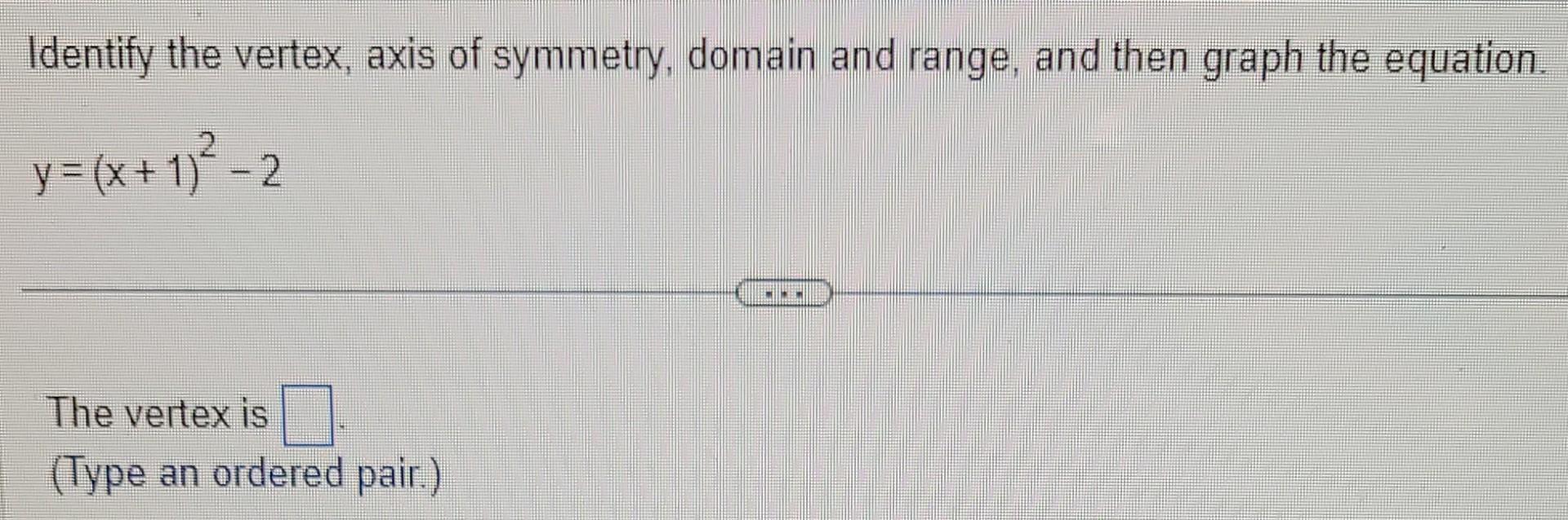 Solved Identify the vertex, axis of symmetry, domain and | Chegg.com