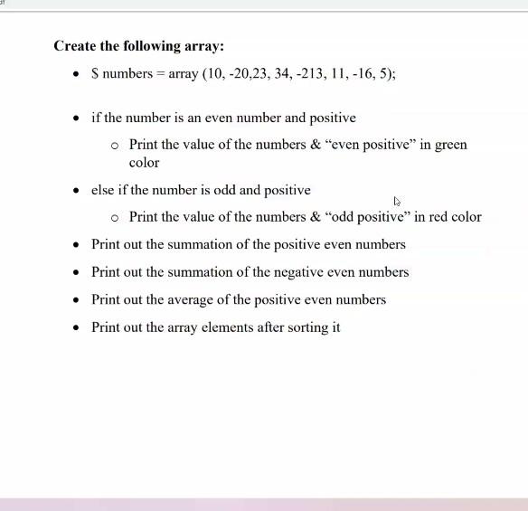Solved Create the following array: • S numbers = array (10, | Chegg.com