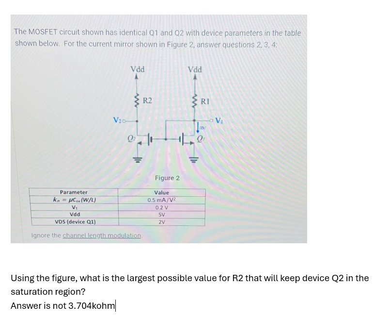 Solved The MOSFET circuit shown has identical Q1 ﻿and Q2 | Chegg.com