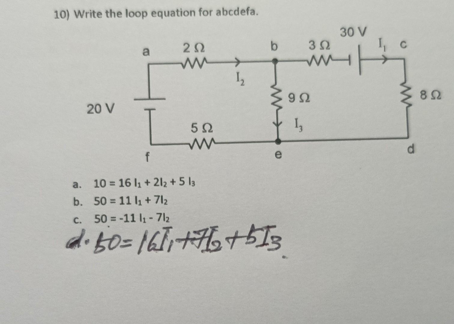 Solved 10) Write the loop equation for abcdefa. a. | Chegg.com