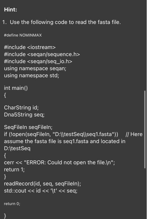 Write a C++ code to count the frequency of each kmer | Chegg.com