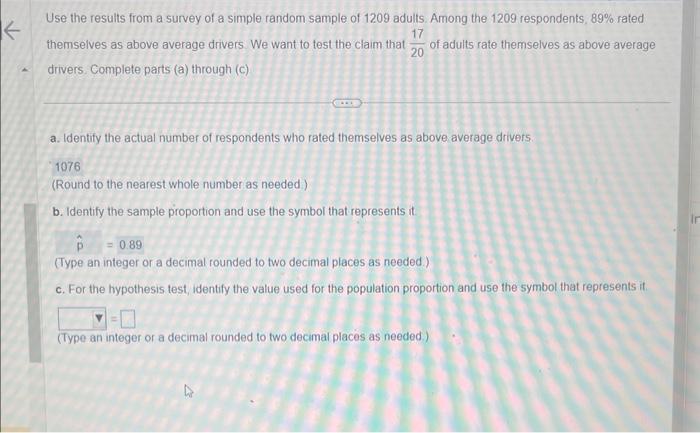 Solved Use the results from a survey of a simple random | Chegg.com