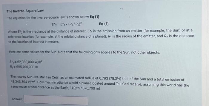 Solved The Inverse-Square Law The equation for the | Chegg.com