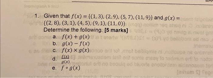 Solved 1. Given that f(x)={(1,3),(2,9),(5,7),(11,9)} and | Chegg.com