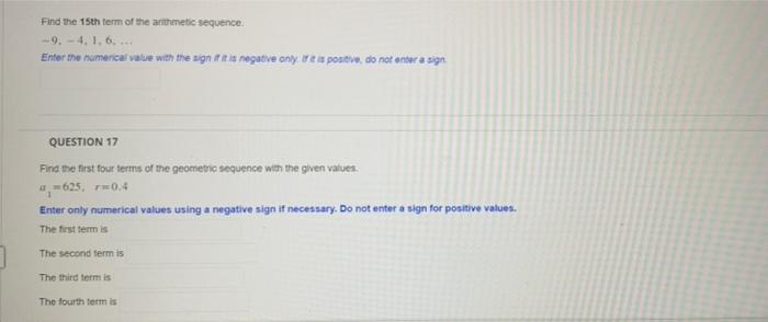 Solved Find the 15th term of the anthmetic sequence. | Chegg.com