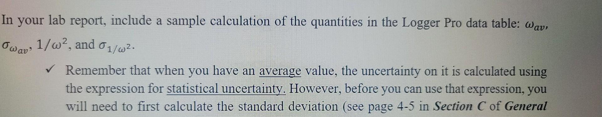 n your lab report, include a sample calculation of | Chegg.com