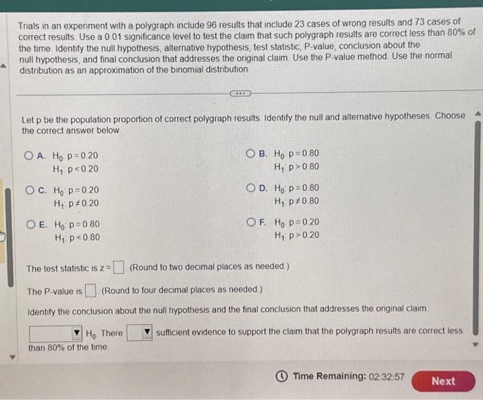 Solved Trials in an experiment with a polygraph include 96 | Chegg.com