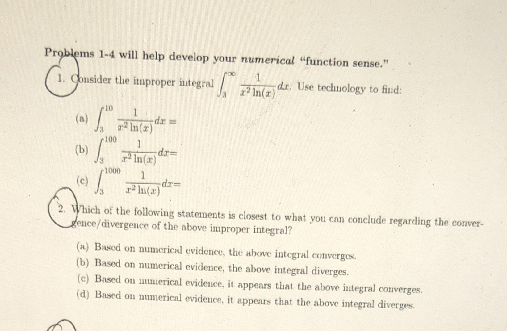 Solved Problems 1-4 will help develop your numerical | Chegg.com