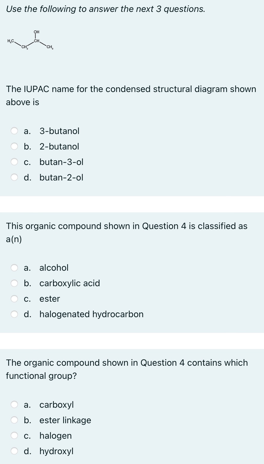 Solved Use the following to answer the next 3 ﻿questions.The | Chegg.com