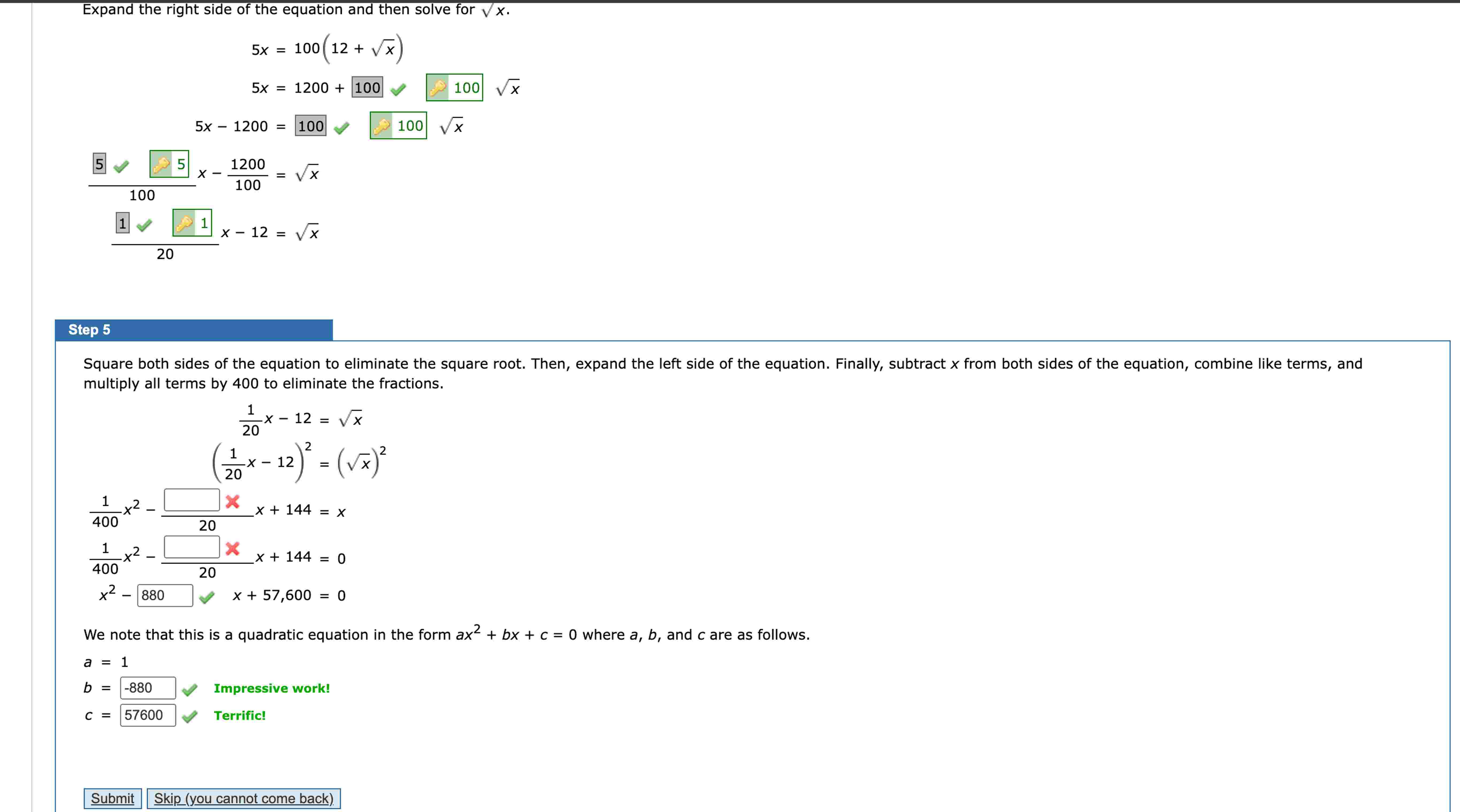 Solved Square both sides of the equation to eliminate the | Chegg.com