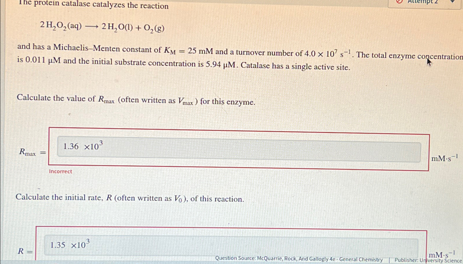 Solved The protein catalase catalyzes the | Chegg.com